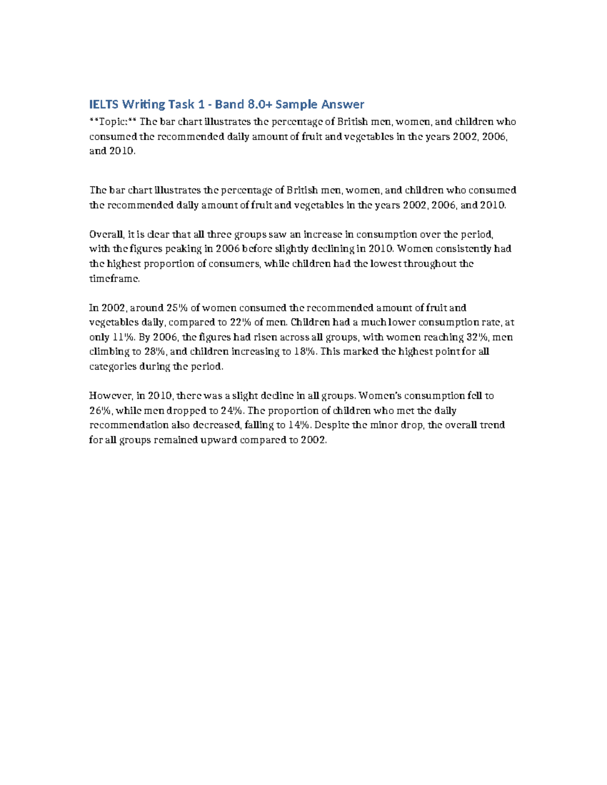IELTS Writing Task 1: Sample Band Answer Analysis - Studocu