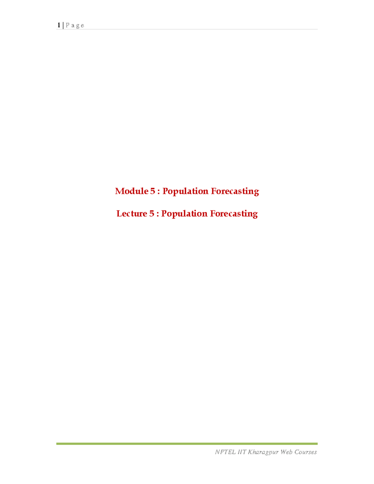 Population Forecasting - solved numericals - Module 5 : Population Forecasting Lecture 5 : - Studocu