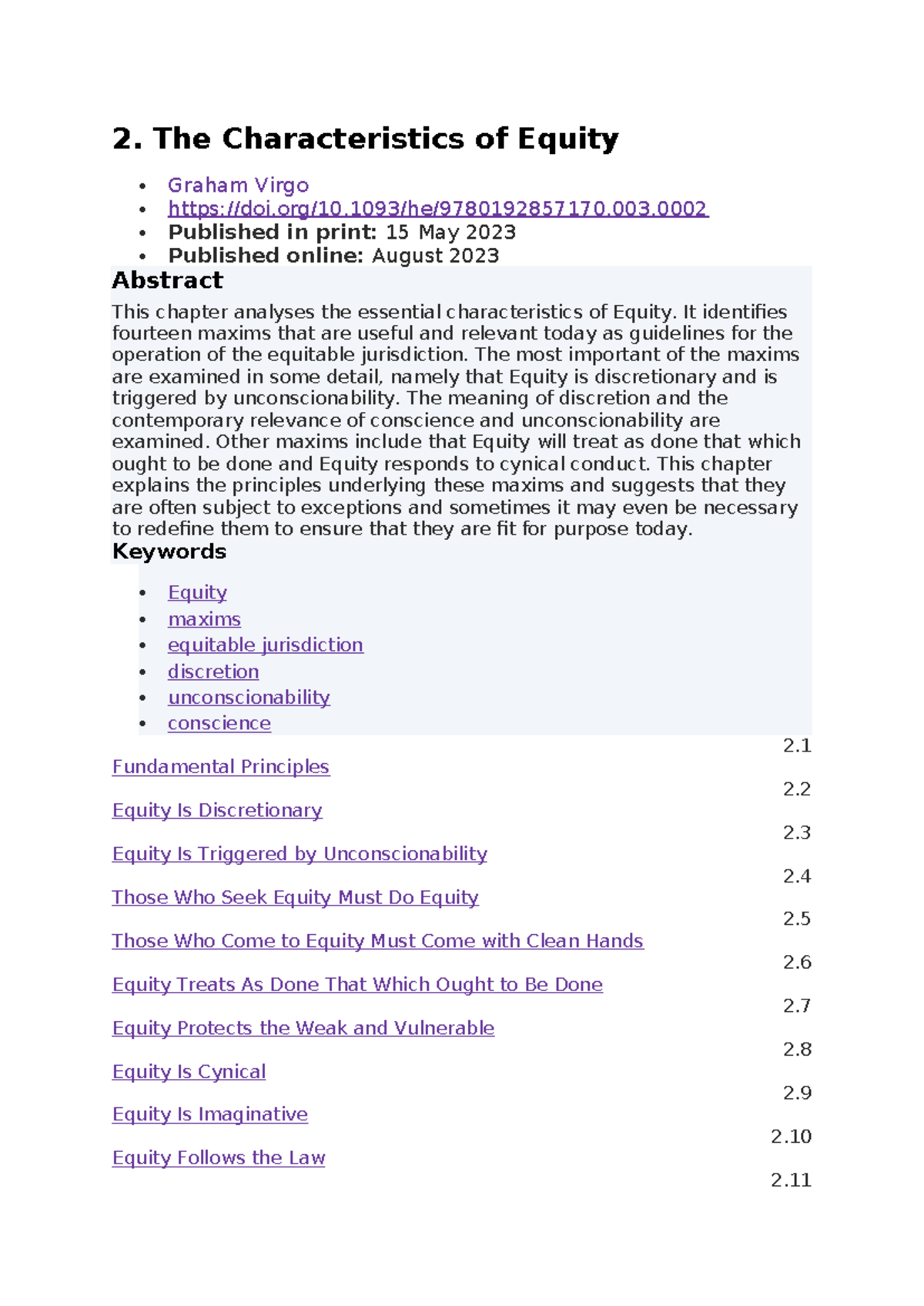 Equity Maxims and Principles: An Analysis (LAW 202) - Studocu
