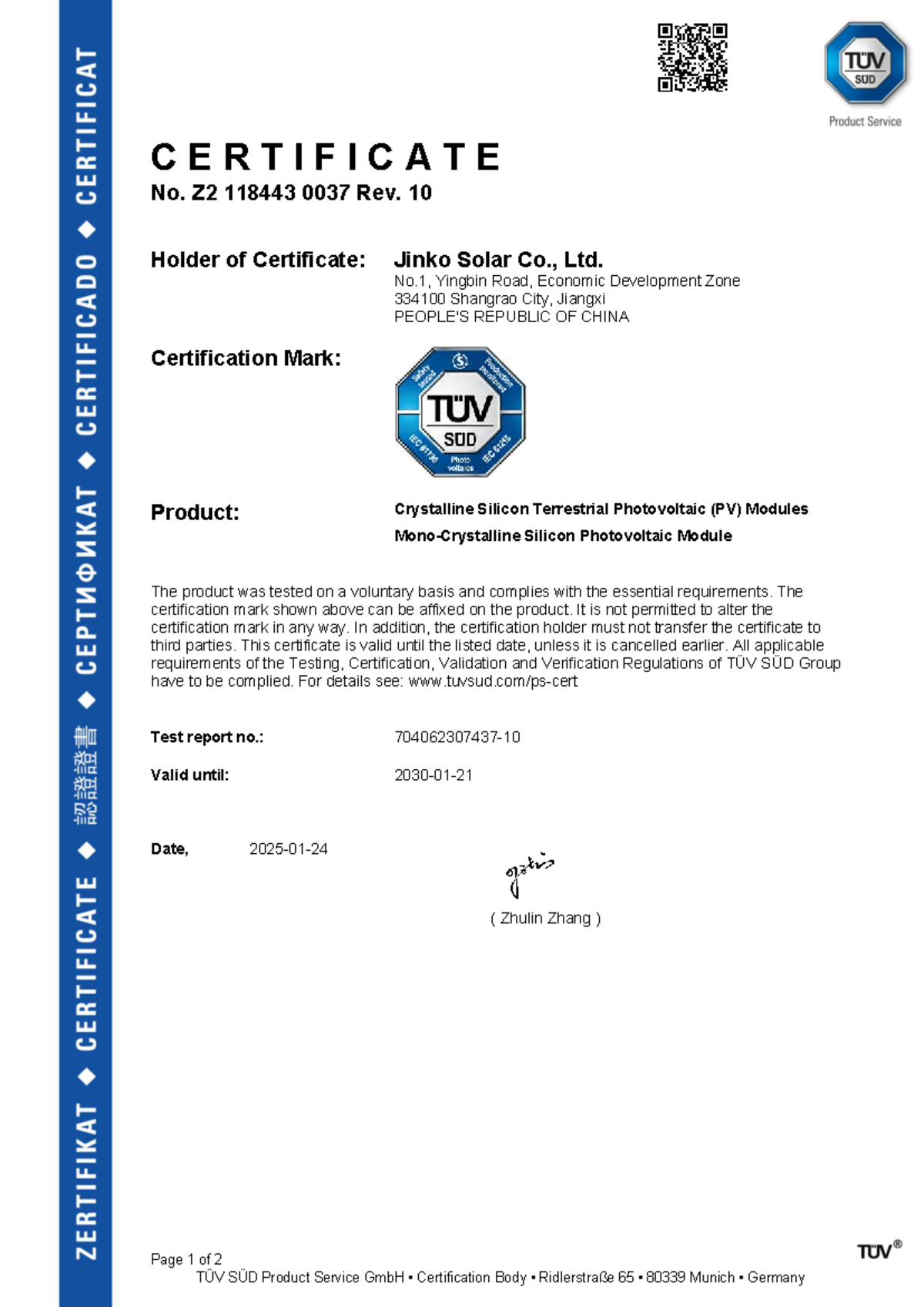 IEC 61215 & 61730 Certification for Jinko Solar PV Modules - Studocu
