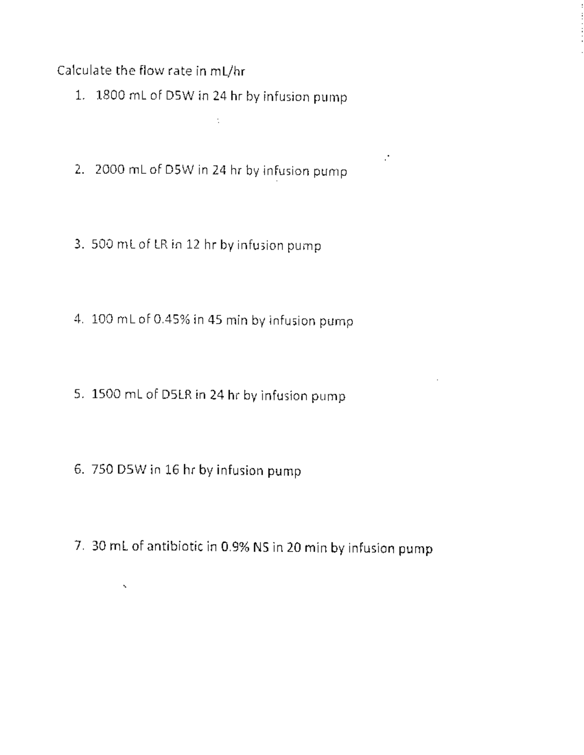 IV & Injections Lab 6: Flow Rate Calculations for Infusion Pumps - Studocu