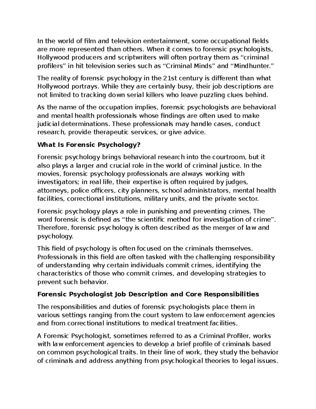 Forensic Psychology Overview: Roles, Responsibilities & Career Outlook ...