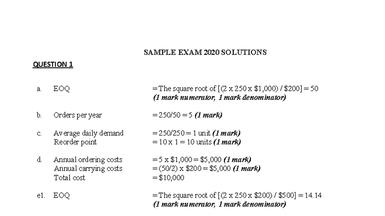 Sample Exam 3 Solutions: EOQ, JIT, and Variance Analysis - Studocu