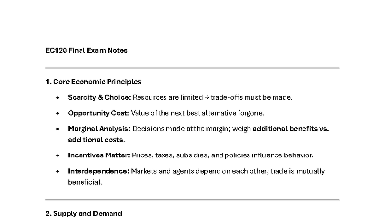 EC120 Final Exam Cheat Sheet: Core Economic Principles & Key Concepts - Studocu