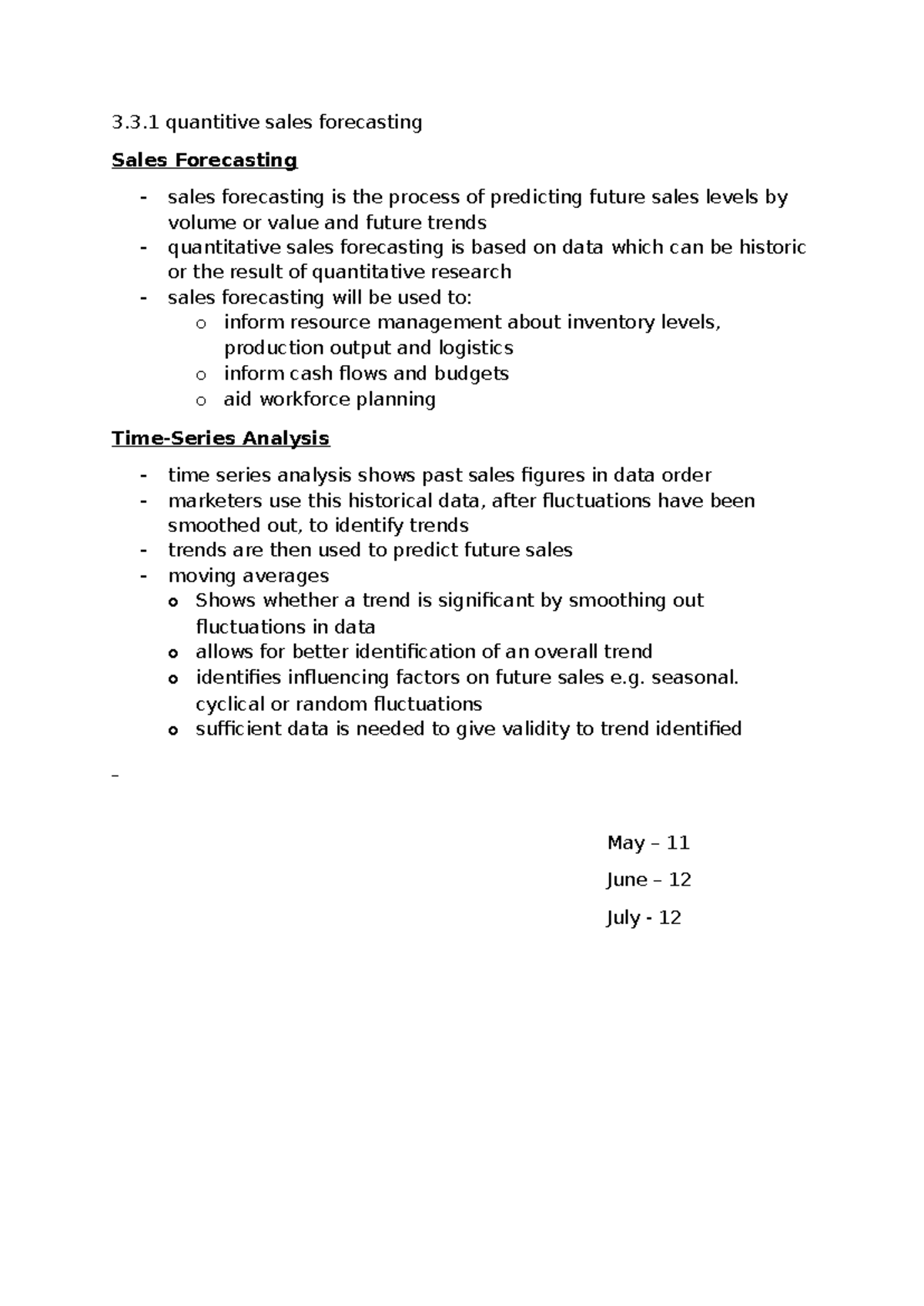 3.3.1 Quantitative Sales Forecasting Techniques and Analysis - Studocu
