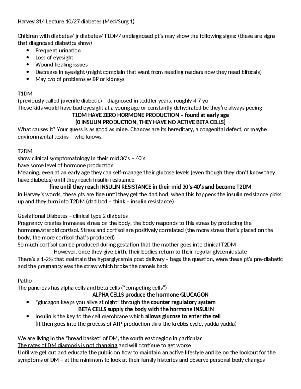 Diabetes 314 Lecture Notes: Understanding T1DM and T2DM - Studocu