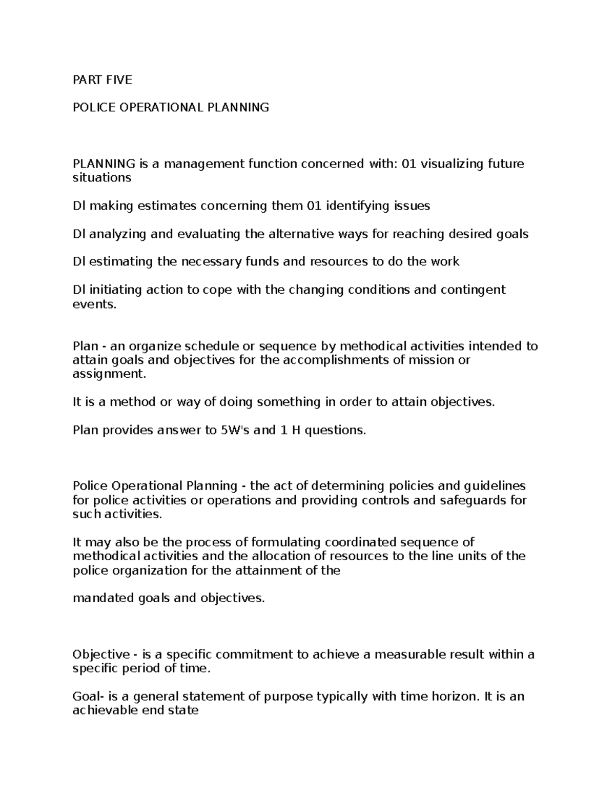 Police Operational Planning - PART FIVE POLICE OPERATIONAL PLANNING ...