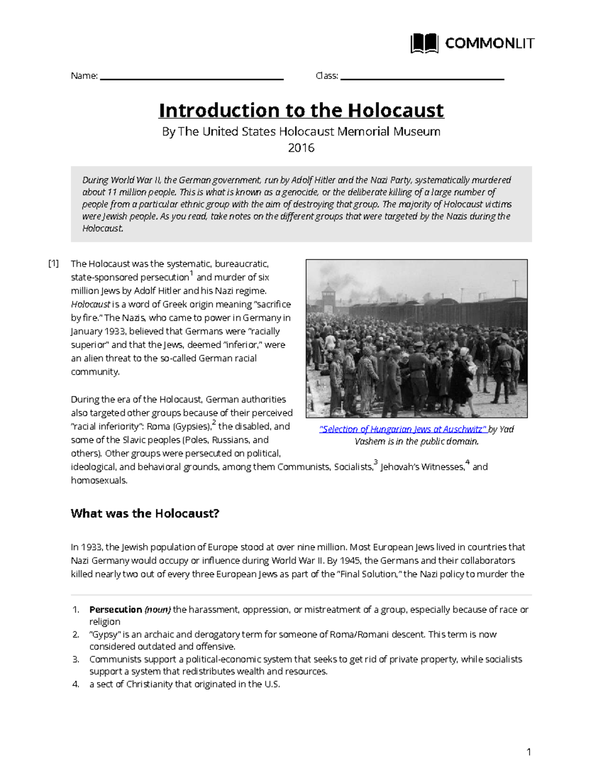 Introduction to the Holocaust: Key Concepts and Historical Overview ...