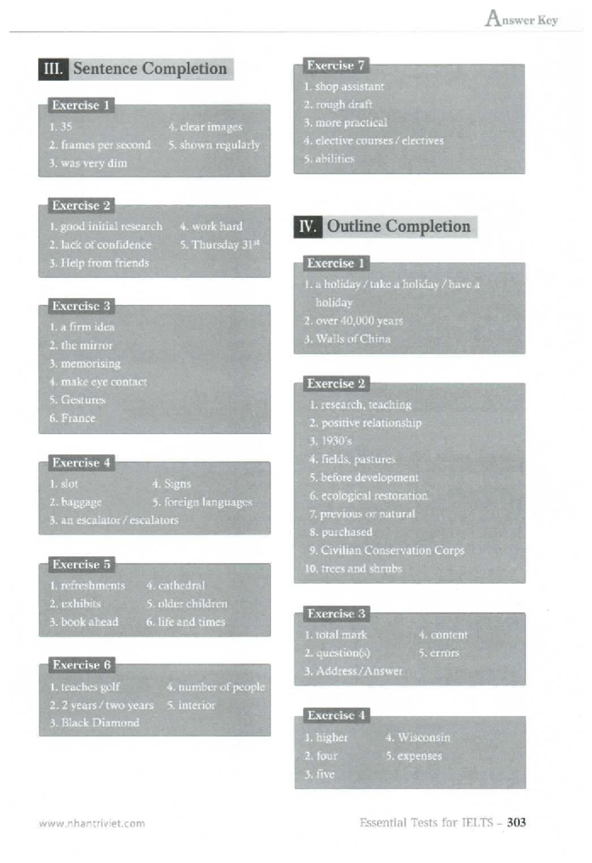 Essential Tests for IELTS: Sentence Completion Exercise 7 Key - Studocu