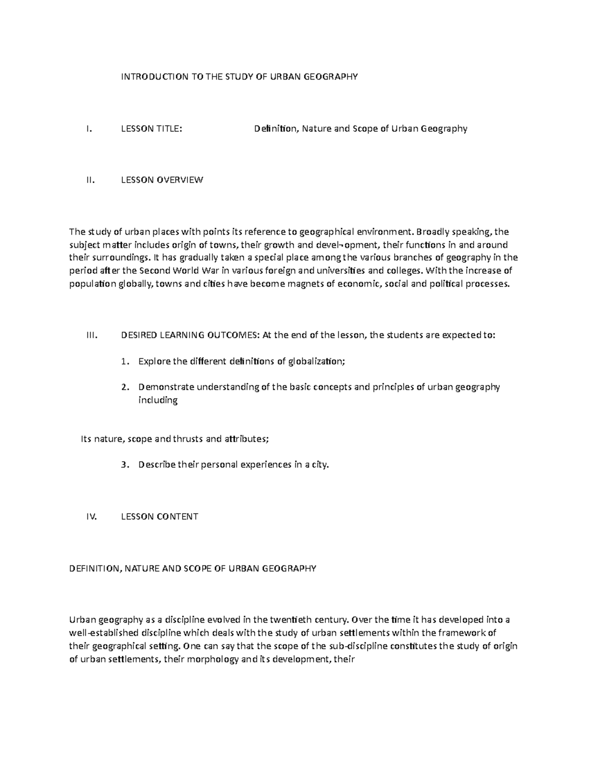 Introduction to Urban Geography: Definition, Nature & Scope - Studocu