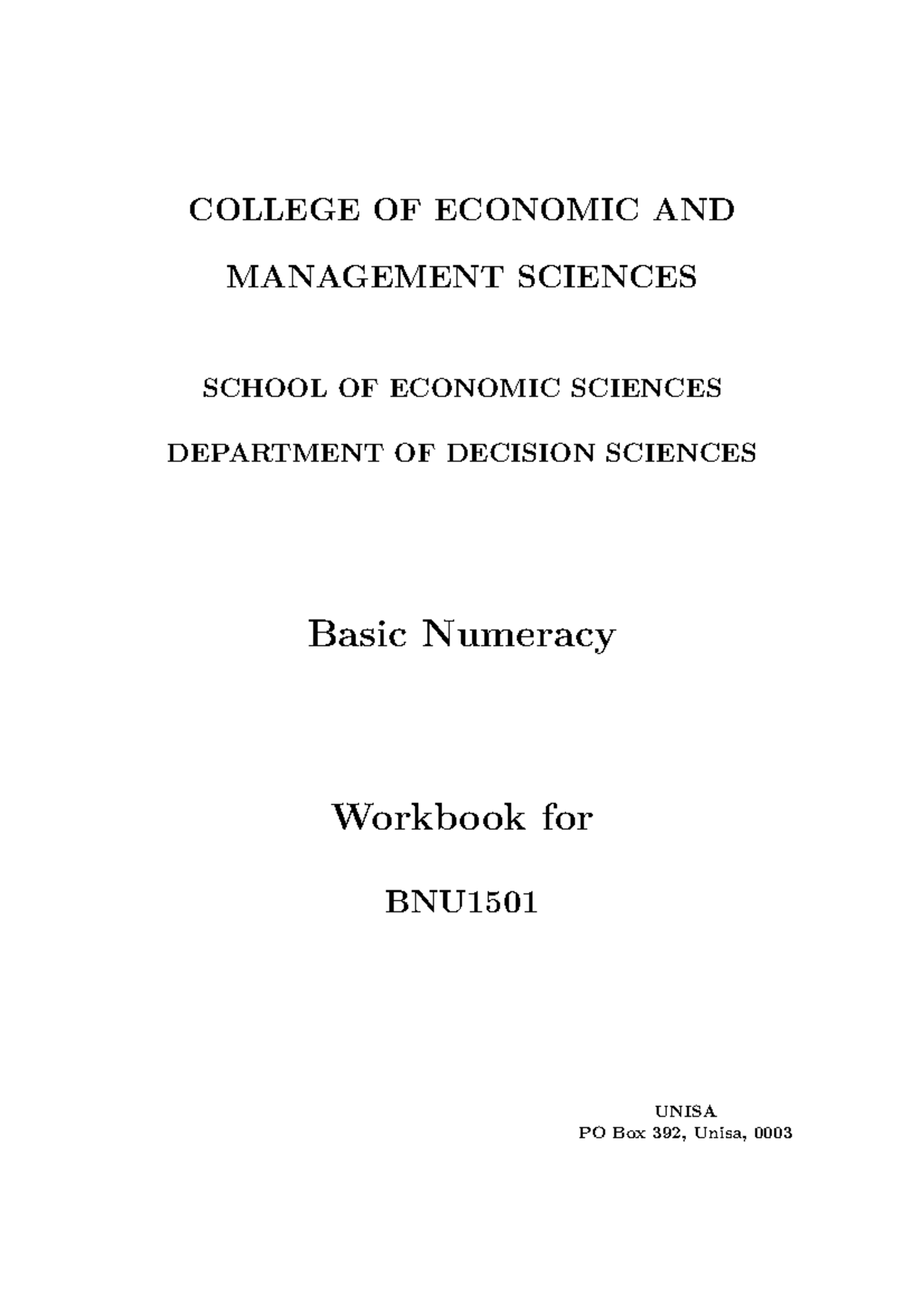 BNU1501 Basic Numeracy Workbook - Extra Exercises & Examples - Studocu