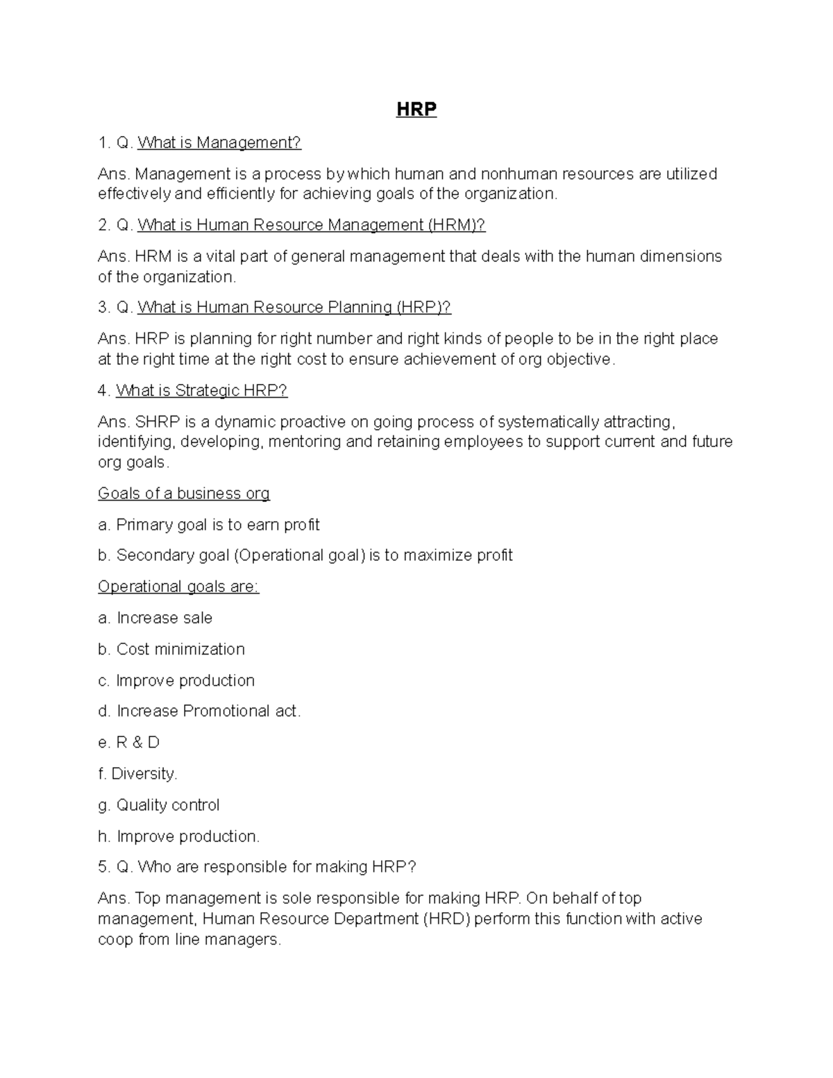 HRP - Human Resource Planning Overview and Key Concepts - Studocu
