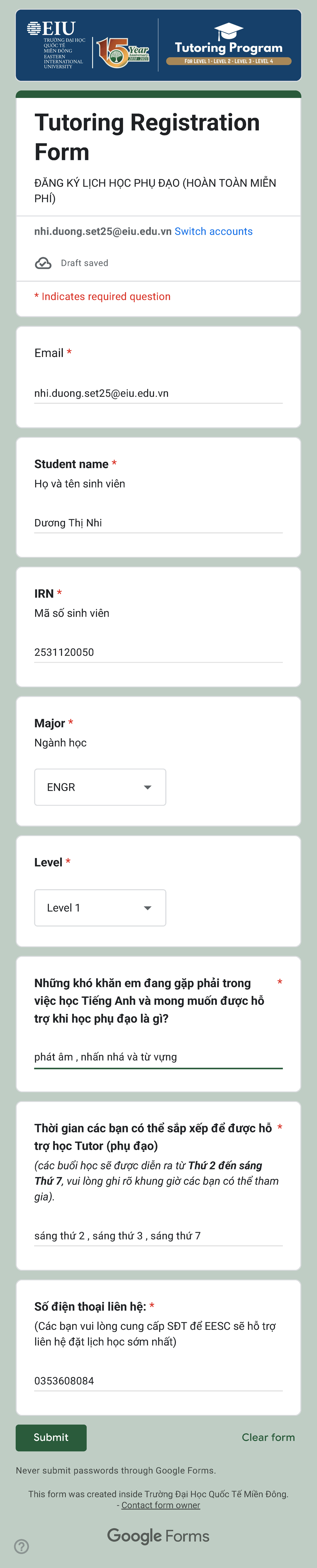 Tutoring Registration Form for Free English Support Sessions - Studocu