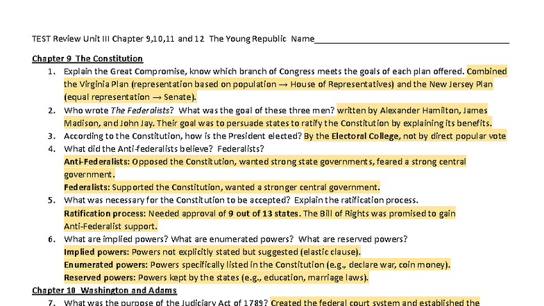 APUSH U#3 TEST Review: Chapters 9-12 - The Young Republic - Studocu