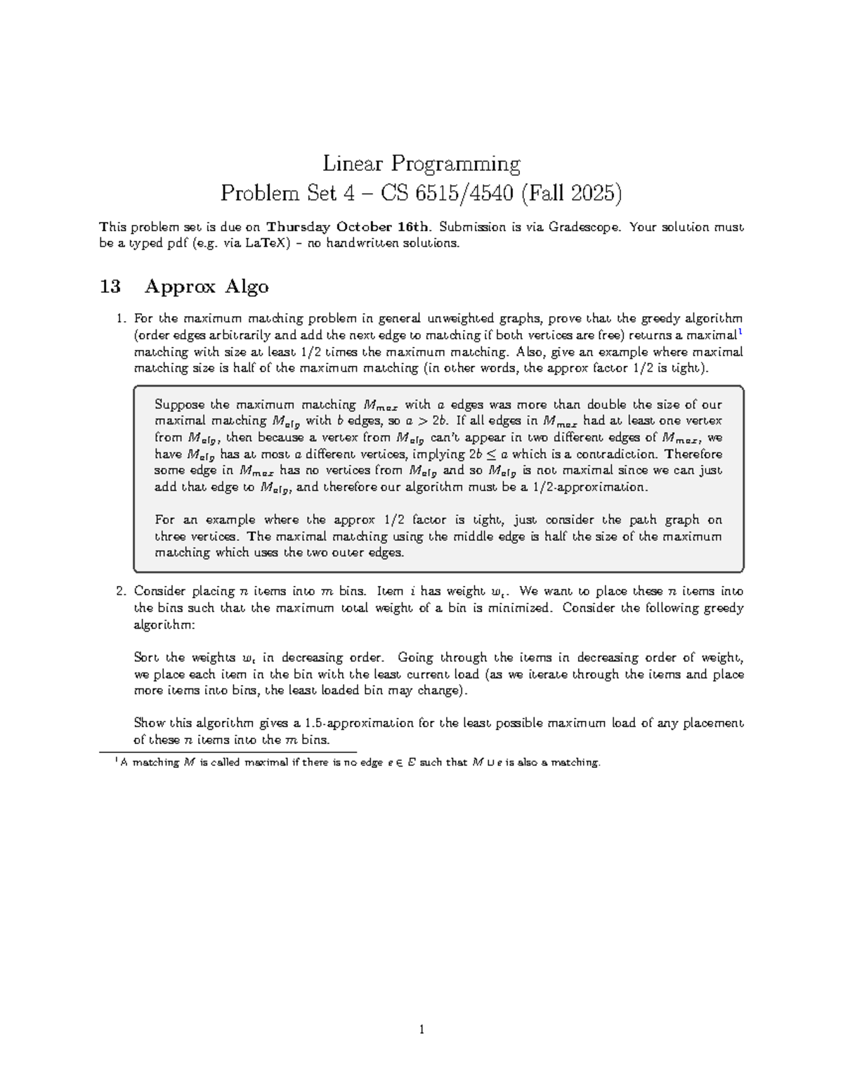 Linear Programming Problem Set 4 – CS 6515/4540 (Fall 2025) - Studocu