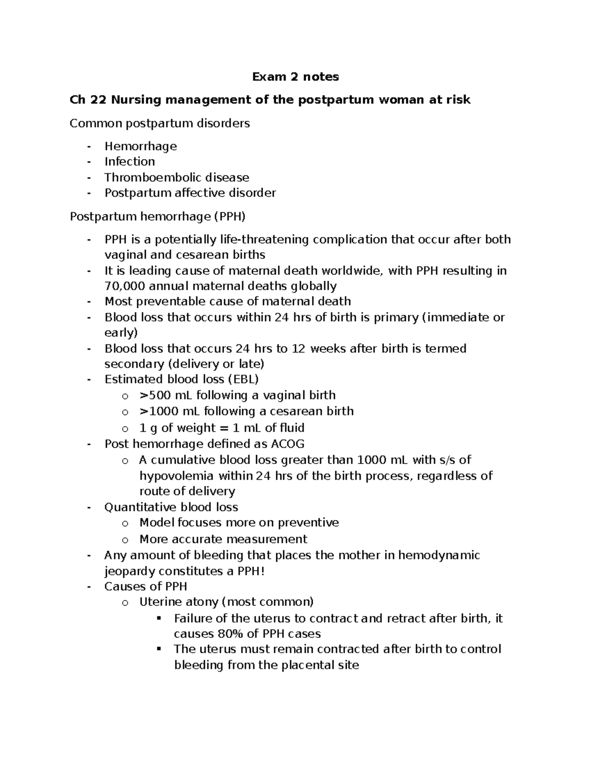 Exam 2 Notes: Ch 22 Nursing Management of Postpartum Complications ...