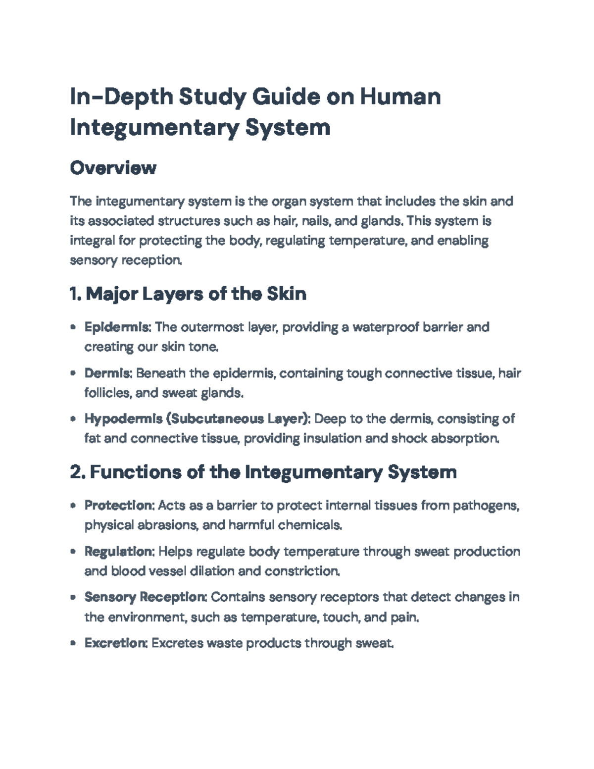 Comprehensive Study Guide: Human Integumentary System - BIO 5 - Studocu