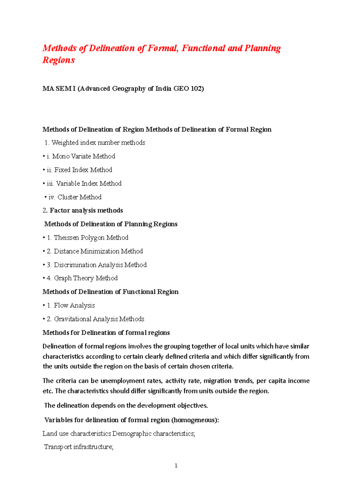 Methods of Delineation of Formal, Functional & Planning Regions - GEO ...