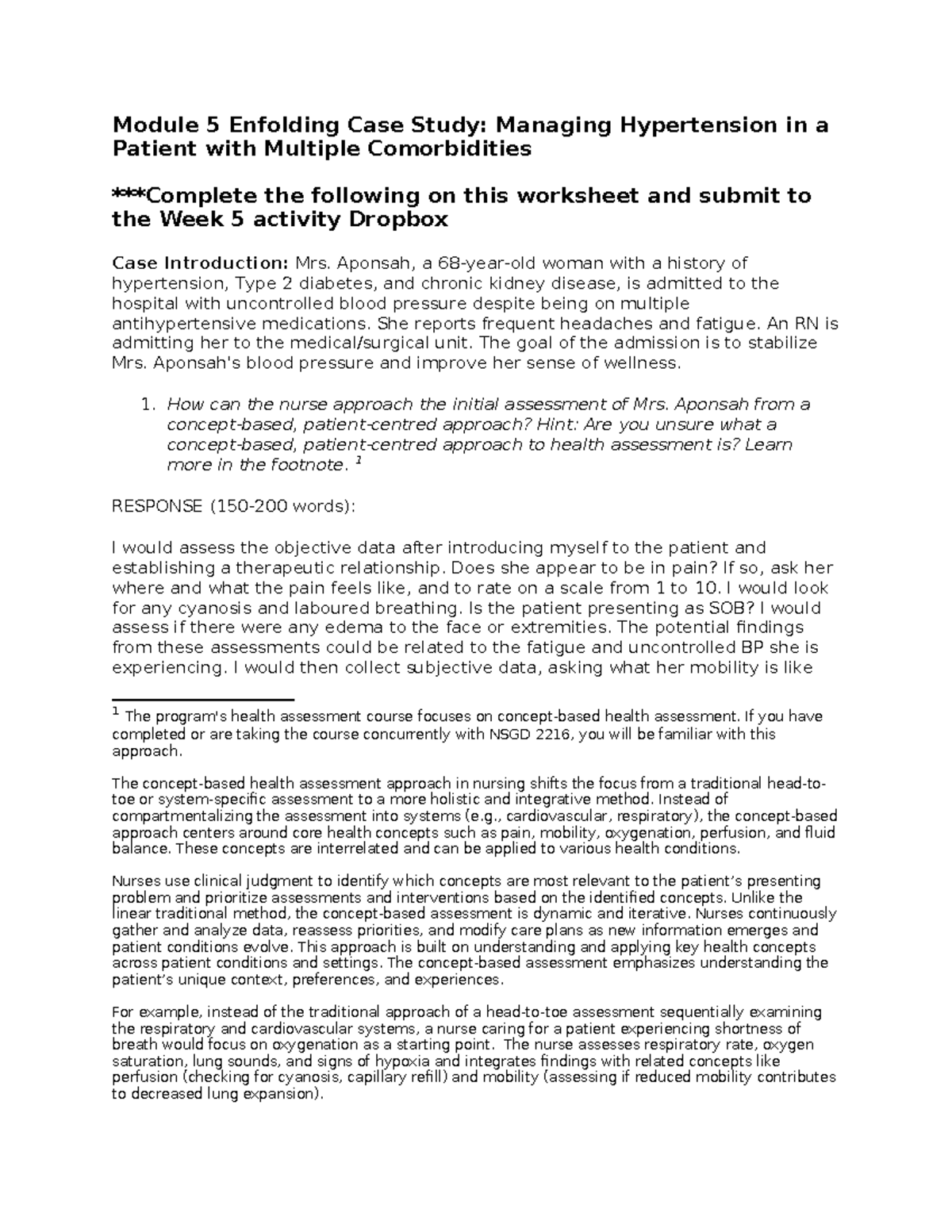 Module 5 Unfolding Case Study Worksheet - Module 5 Enfolding Case Study: Managing Hypertension ...