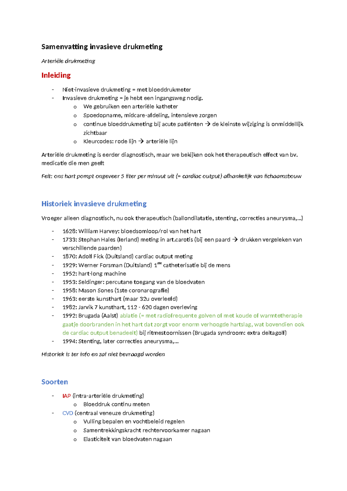 Samenvatting Invasieve Drukmeting: Arteriële Drukmeting en Toepassingen ...