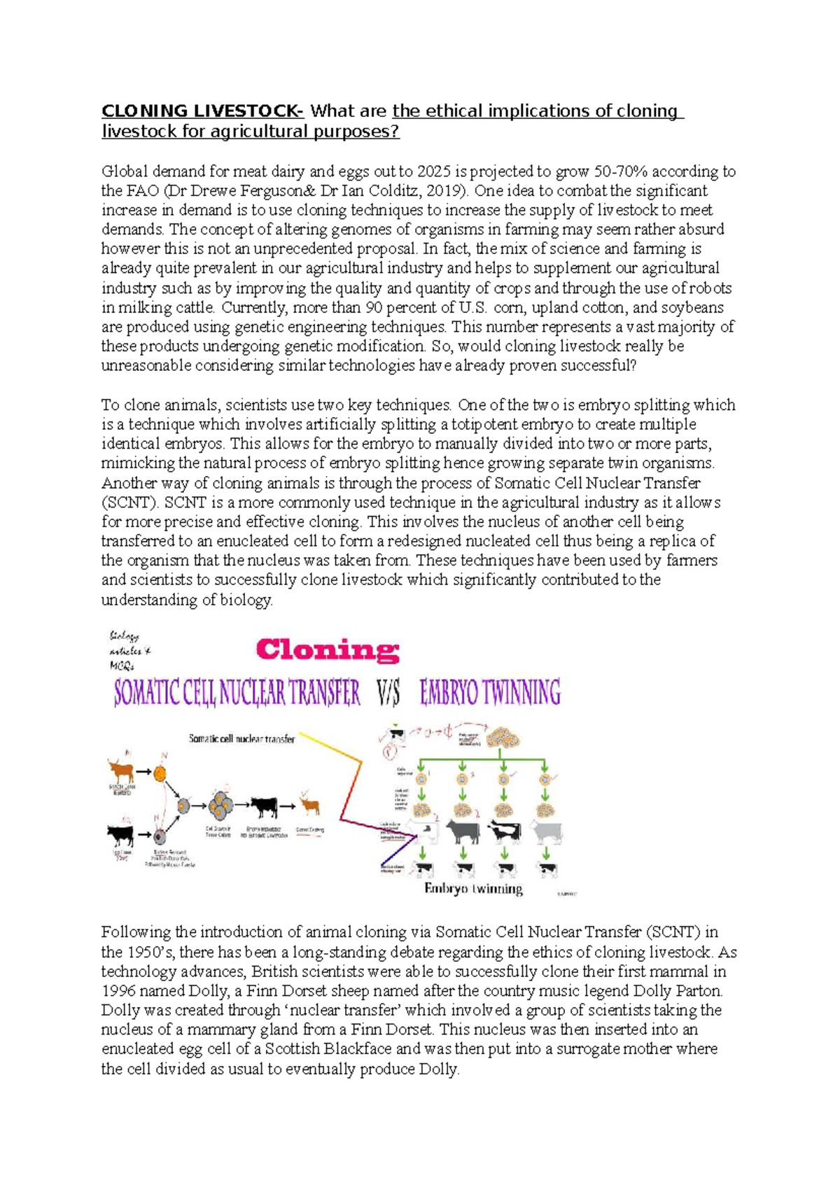 CLONING 101: Ethical Implications of Livestock Cloning in Agriculture ...