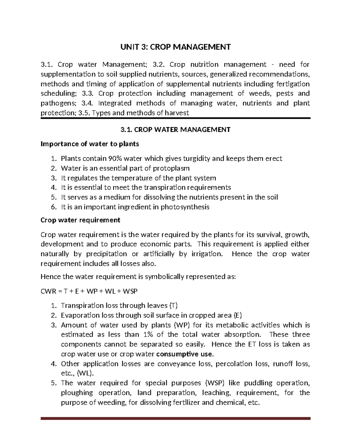 PPCP UNIT 3: Comprehensive Guide to Crop Management Techniques - Studocu