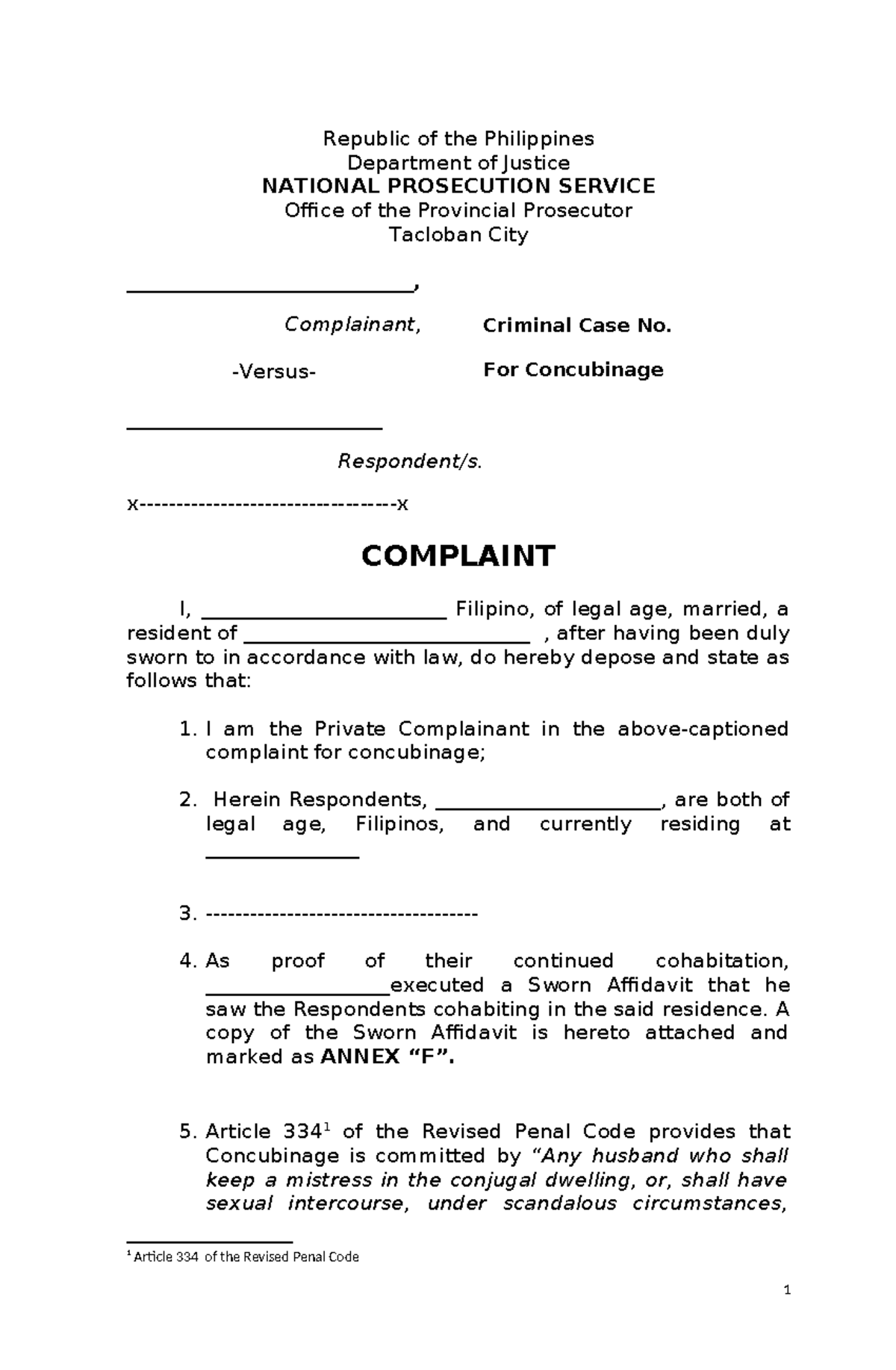 Sample Complaint - hehehe - Republic of the Philippines Department of ...