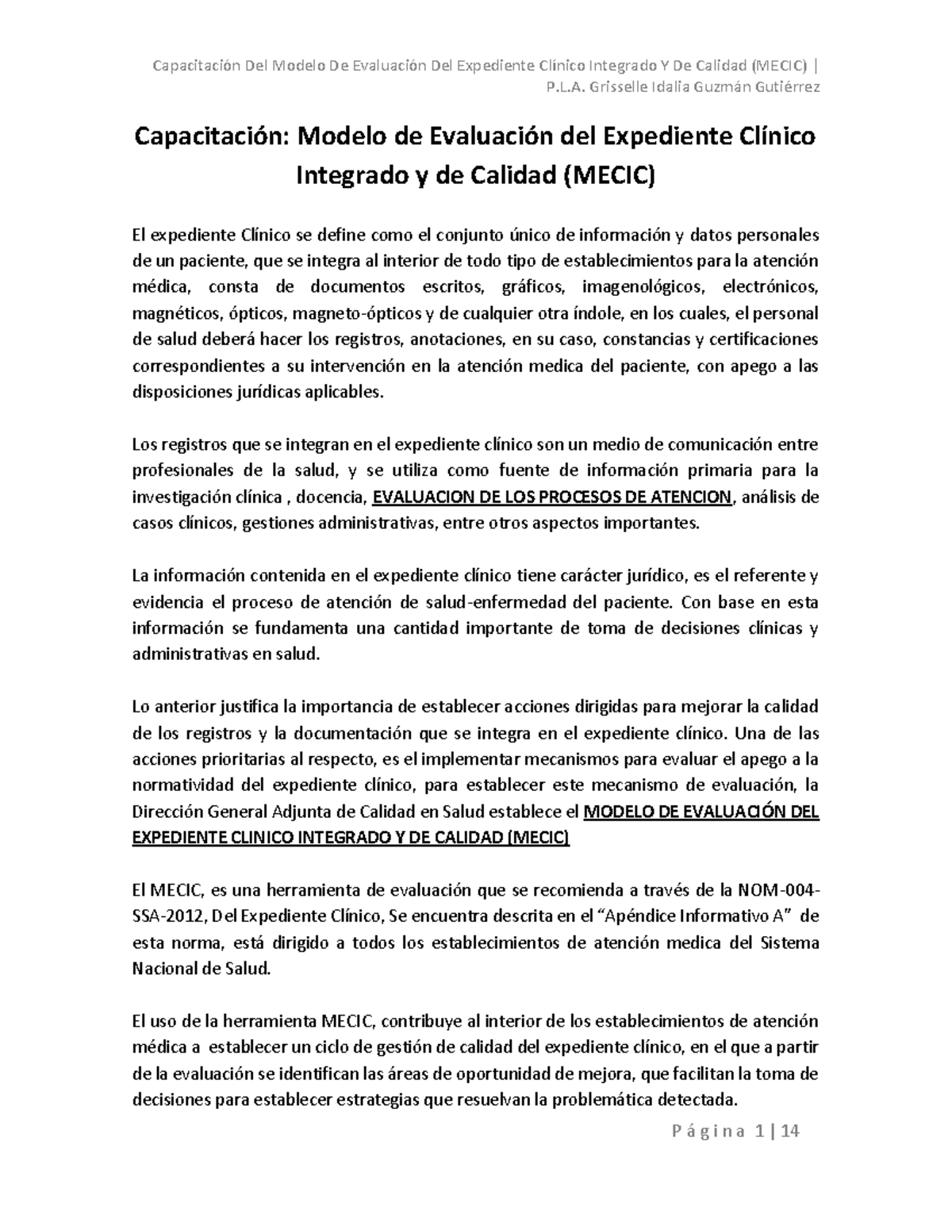 Modelo de Evaluación del Expediente Clínico Integrado y Calidad (MECIC ...