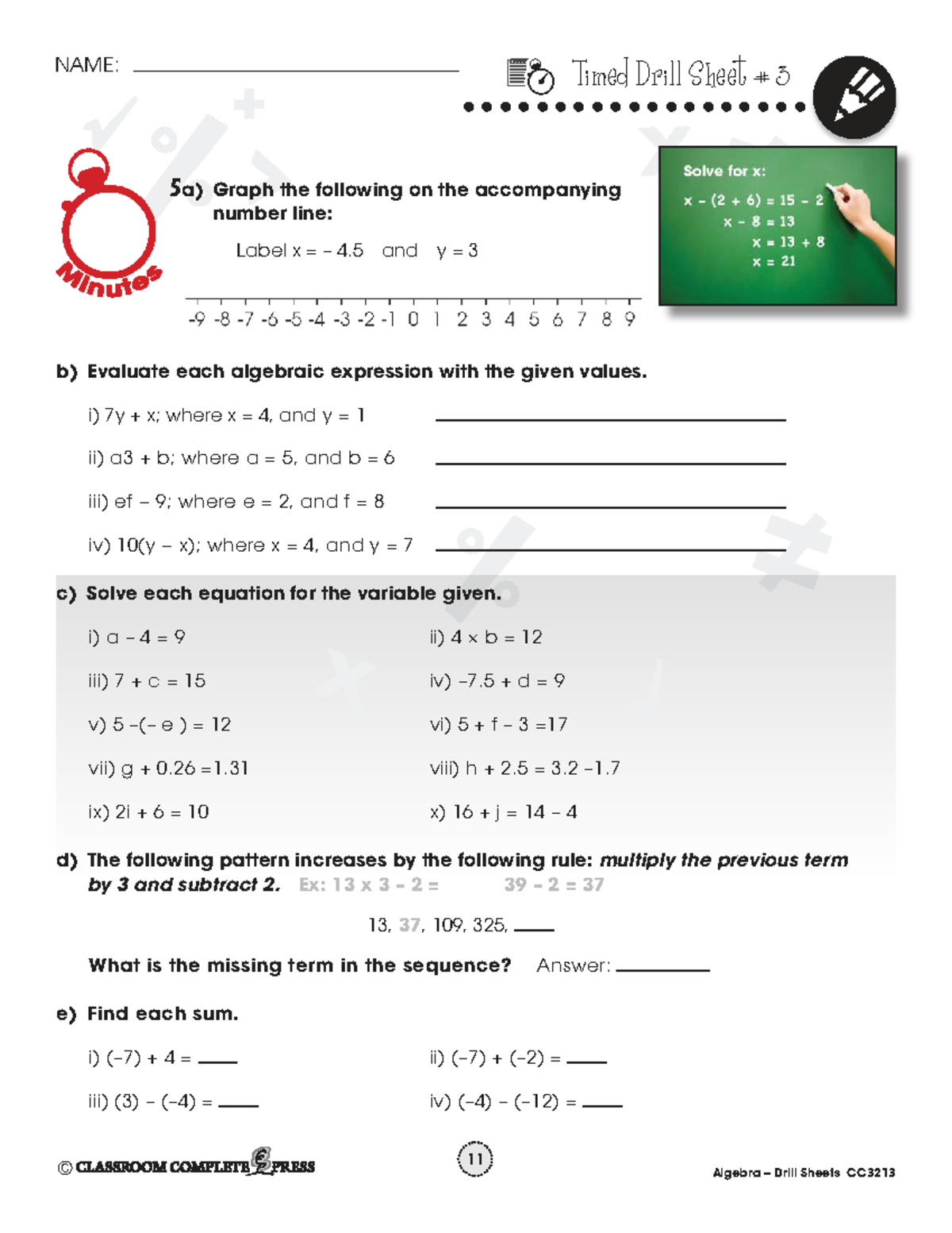 Algebra Drill Sheet CC3213: Timed Drill 3 and Evaluations - Studocu