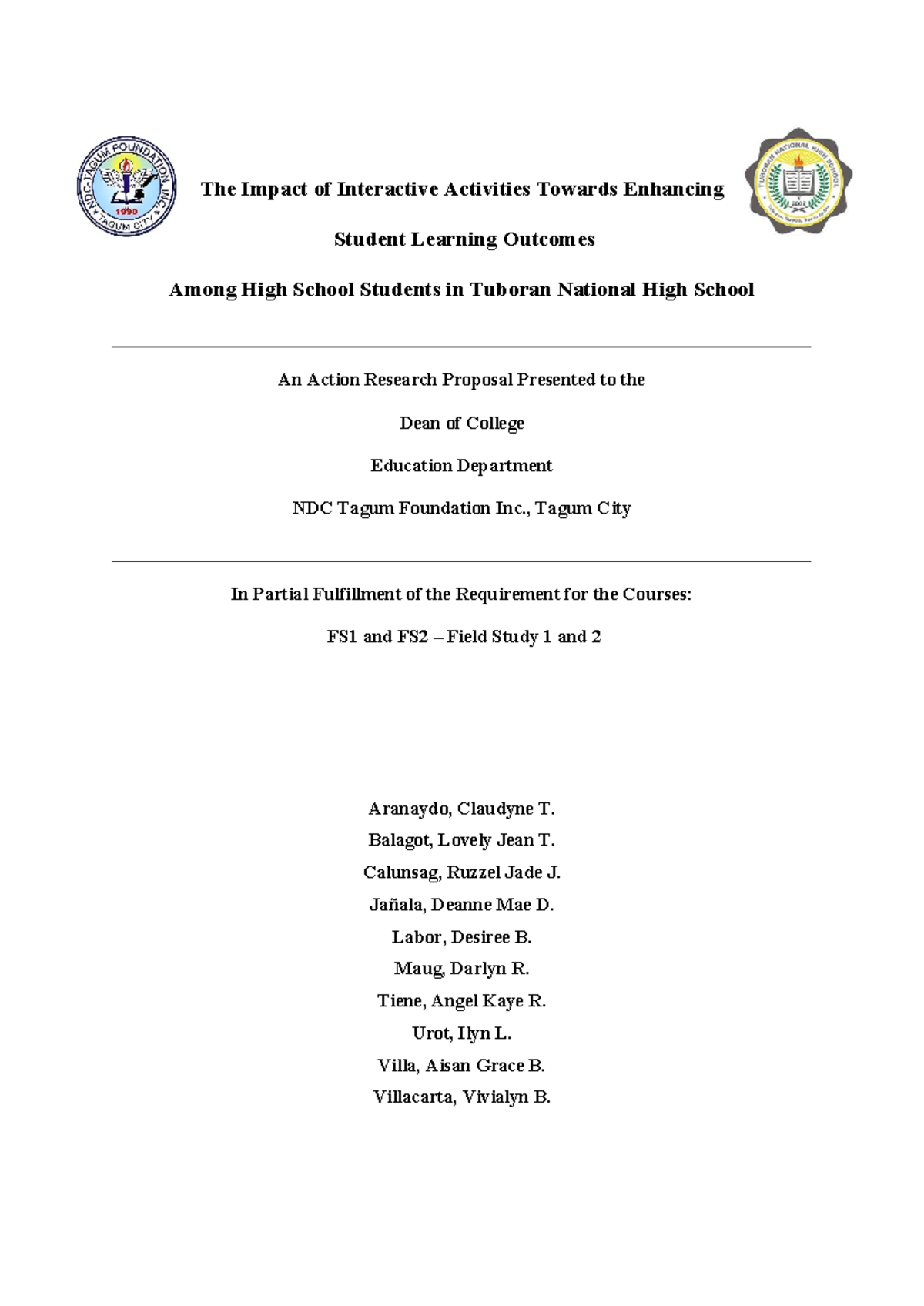 FS1 & FS2 - Action Research on Interactive Activities' Impact on ...
