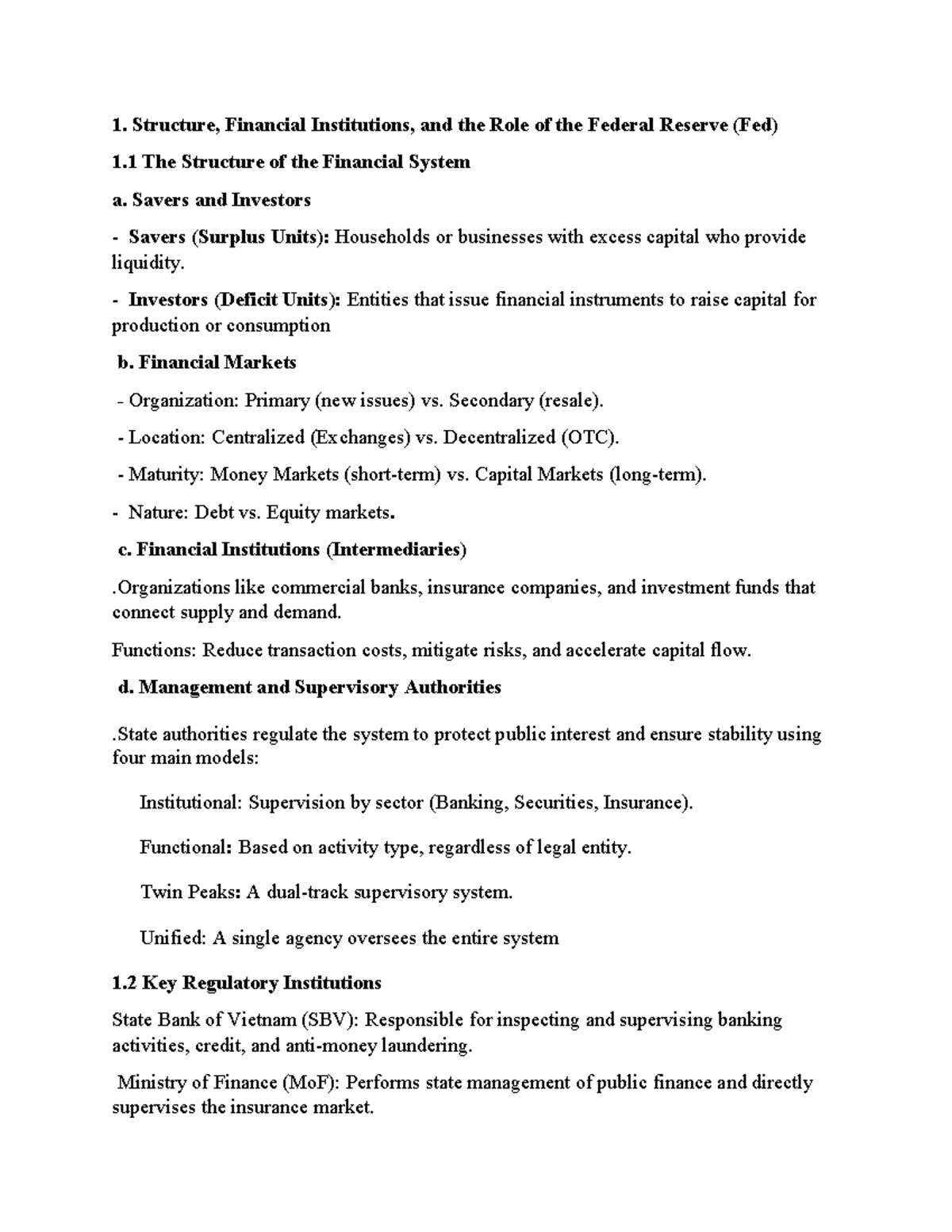1. Structure and Role of Financial Institutions - Fed Overview - Studocu