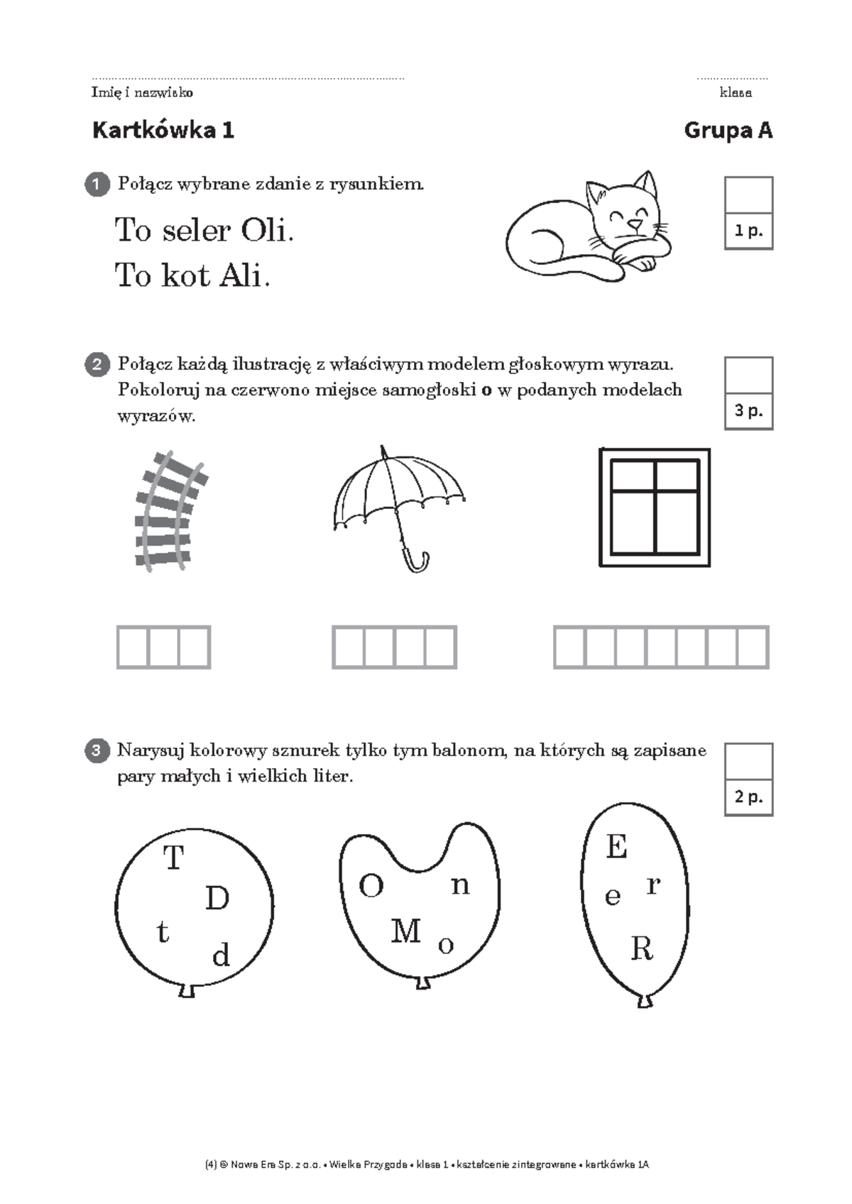 Kartkówka 1A - Kształcenie Zintegrowane, Klasa 1 - Wielka Przygoda ...