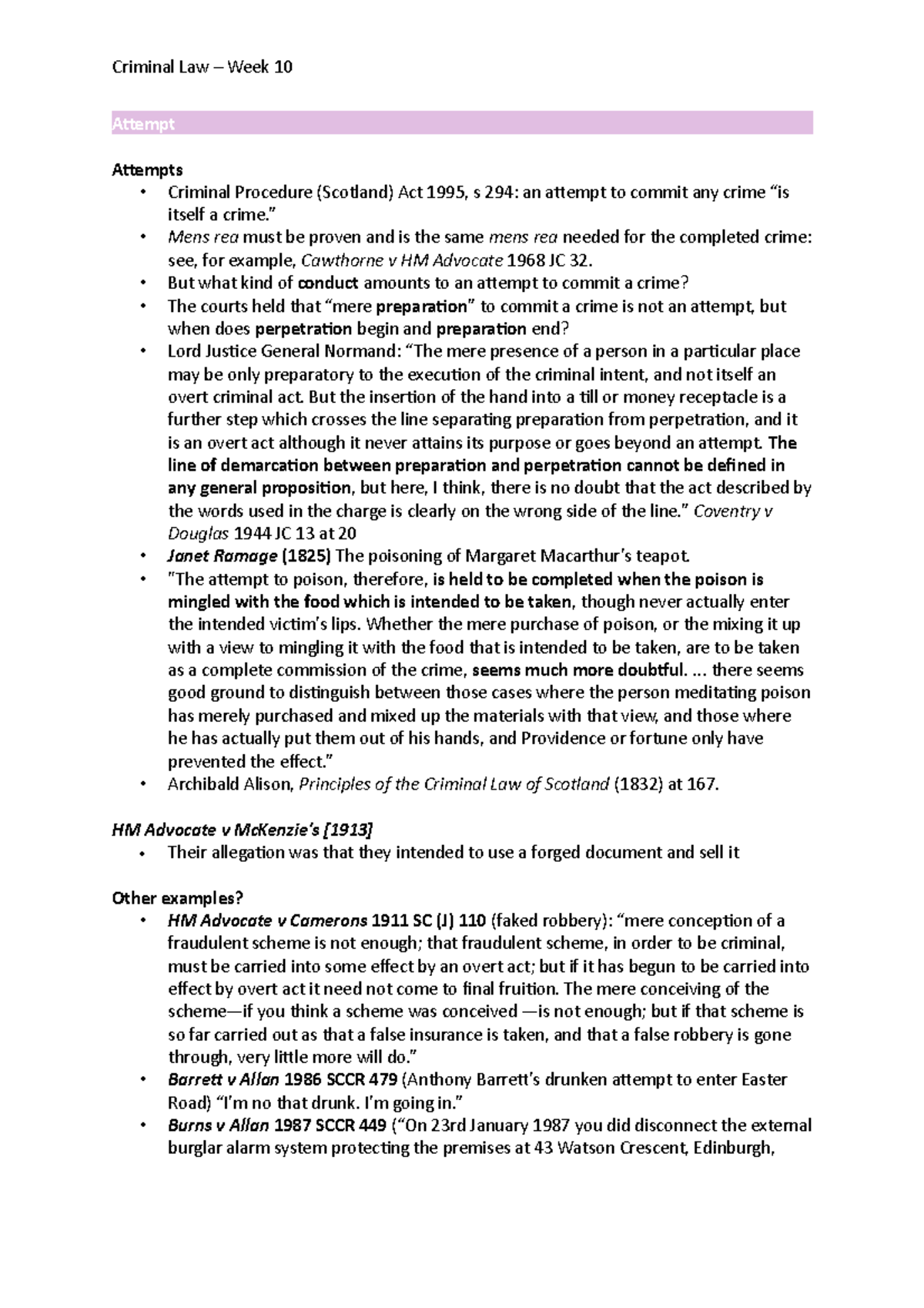 Attempts + Art and Part - Notes from lecture, included cases and ...
