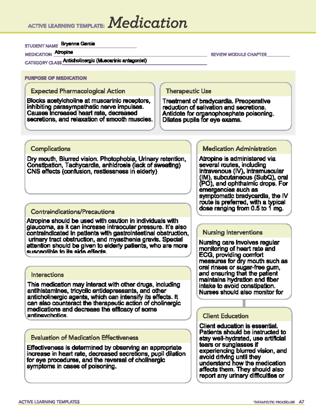 ACTIVE LEARNING TEMPLATE: Atropine Overview & Nursing Considerations ...