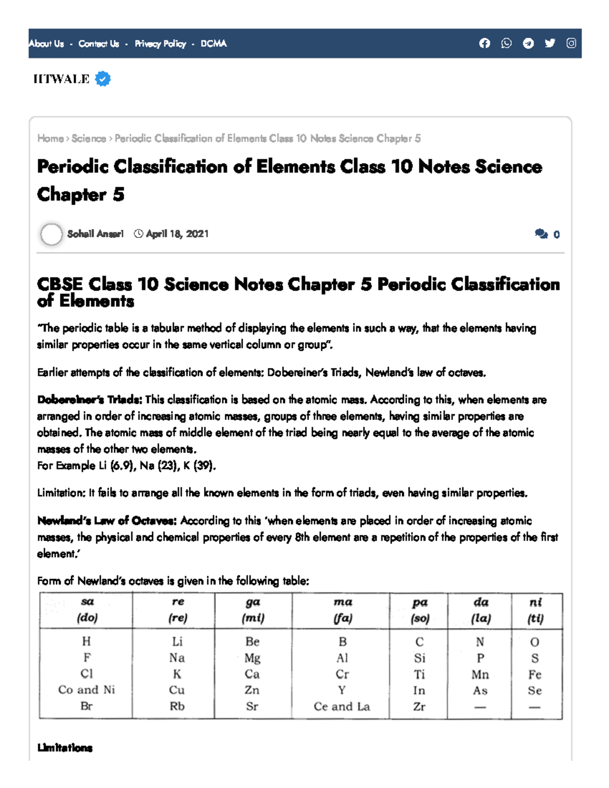 CBSE Class 10 Science Chapter 5: Periodic Classification Notes - Studocu