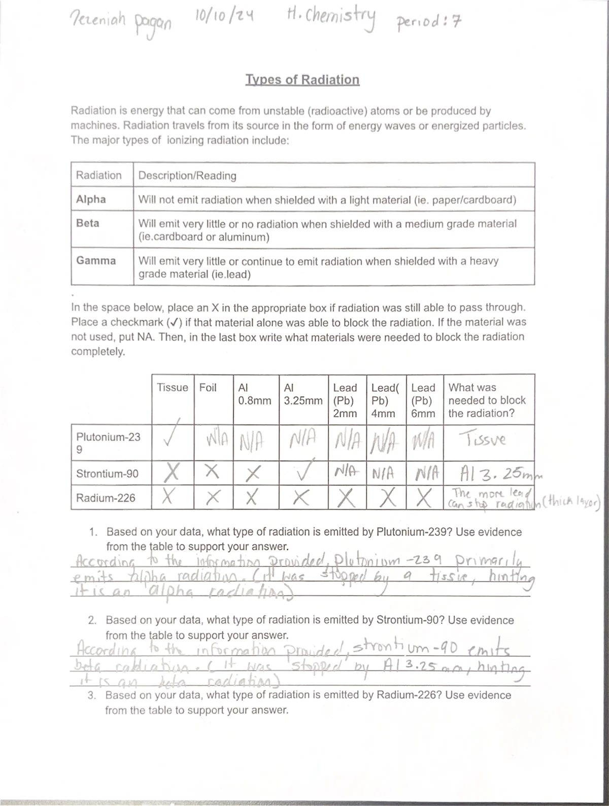 SCH3U Periodic Trends in Reactivity Lab Report and Observations - Studocu