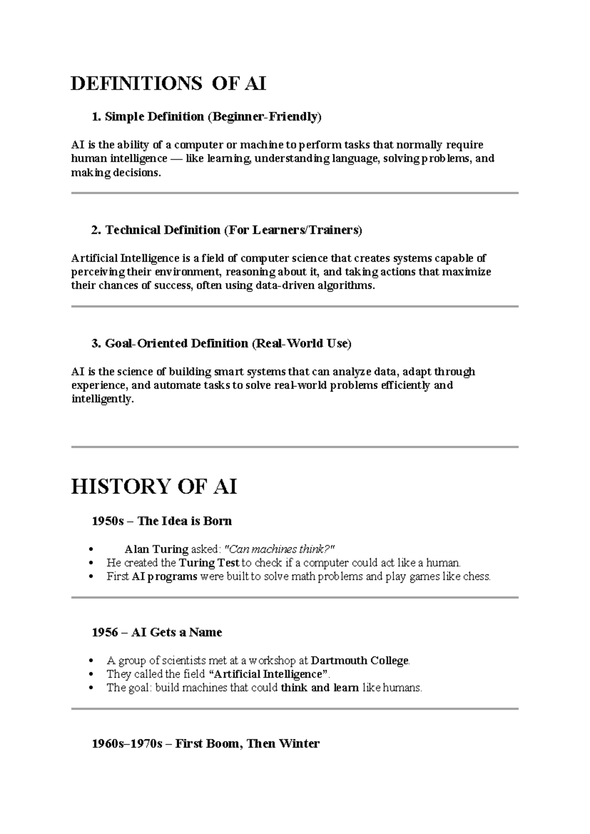 AI 101: Definitions, History, and Applications of Artificial Intelligence - Studocu