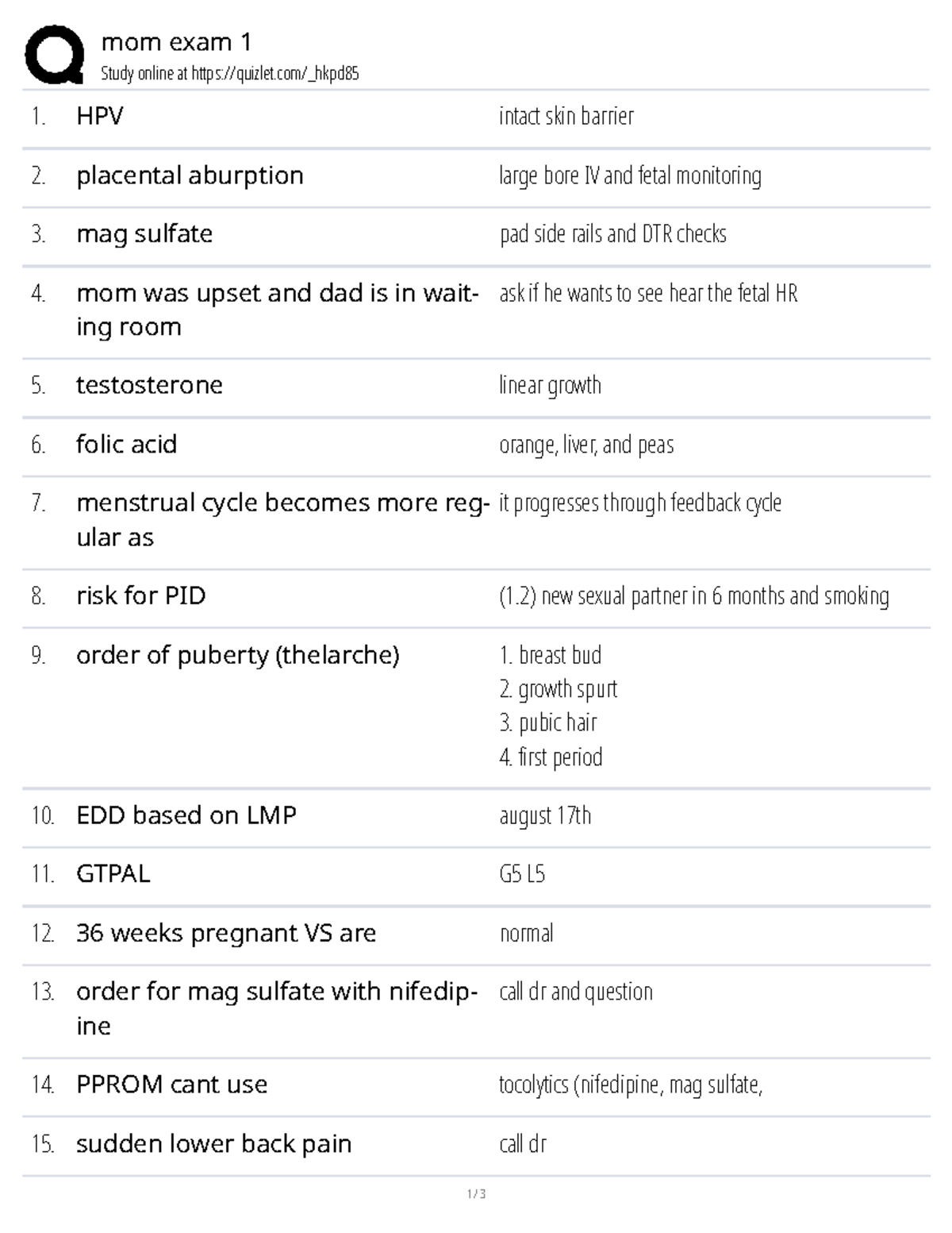 Maternal Exam 1 Study Guide: Key Concepts and Notes - Studocu