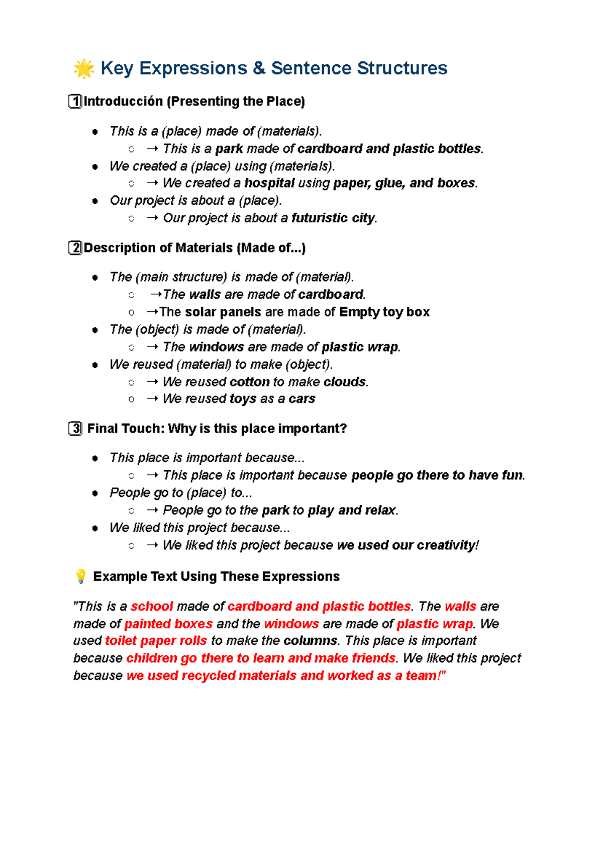 MADE OF: Key Expressions & Sentence Structures for Projects - Studocu