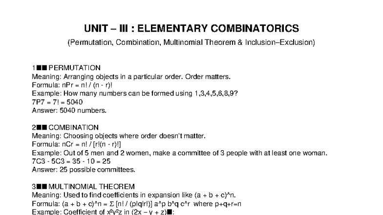 Unit 3: Elementary Combinatorics - Simple Notes on Permutations ...