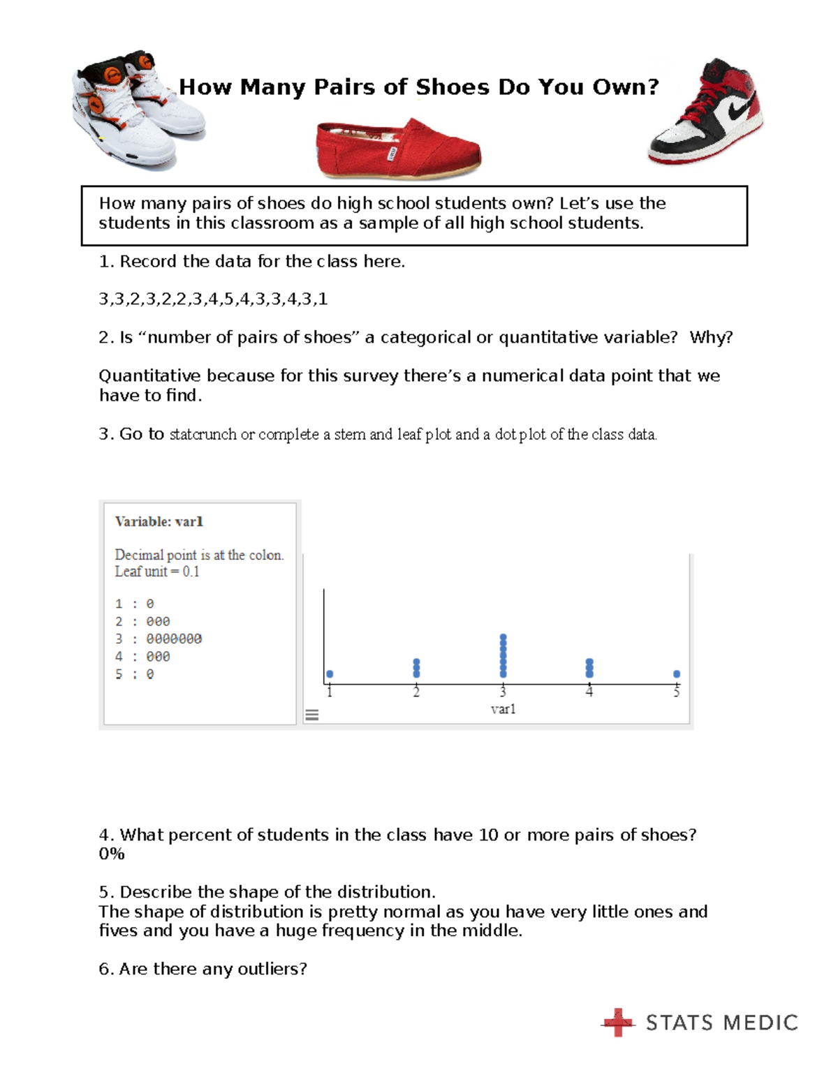 Shoe Activity Analysis - Intro Stats - Stats Medic - Studocu