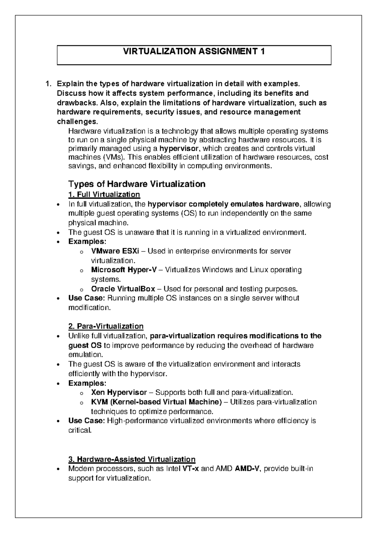 Virtualization Assignment 1: Detailed Lecture Notes on Hardware Types ...