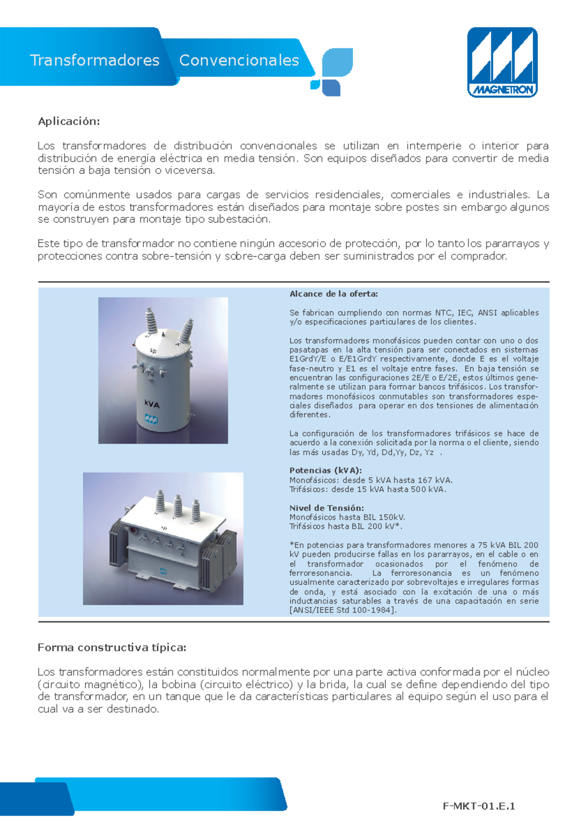 Ficha tecnica transformador convencional - F-MKT-01. Transformadores Convencionales Aplicación ...