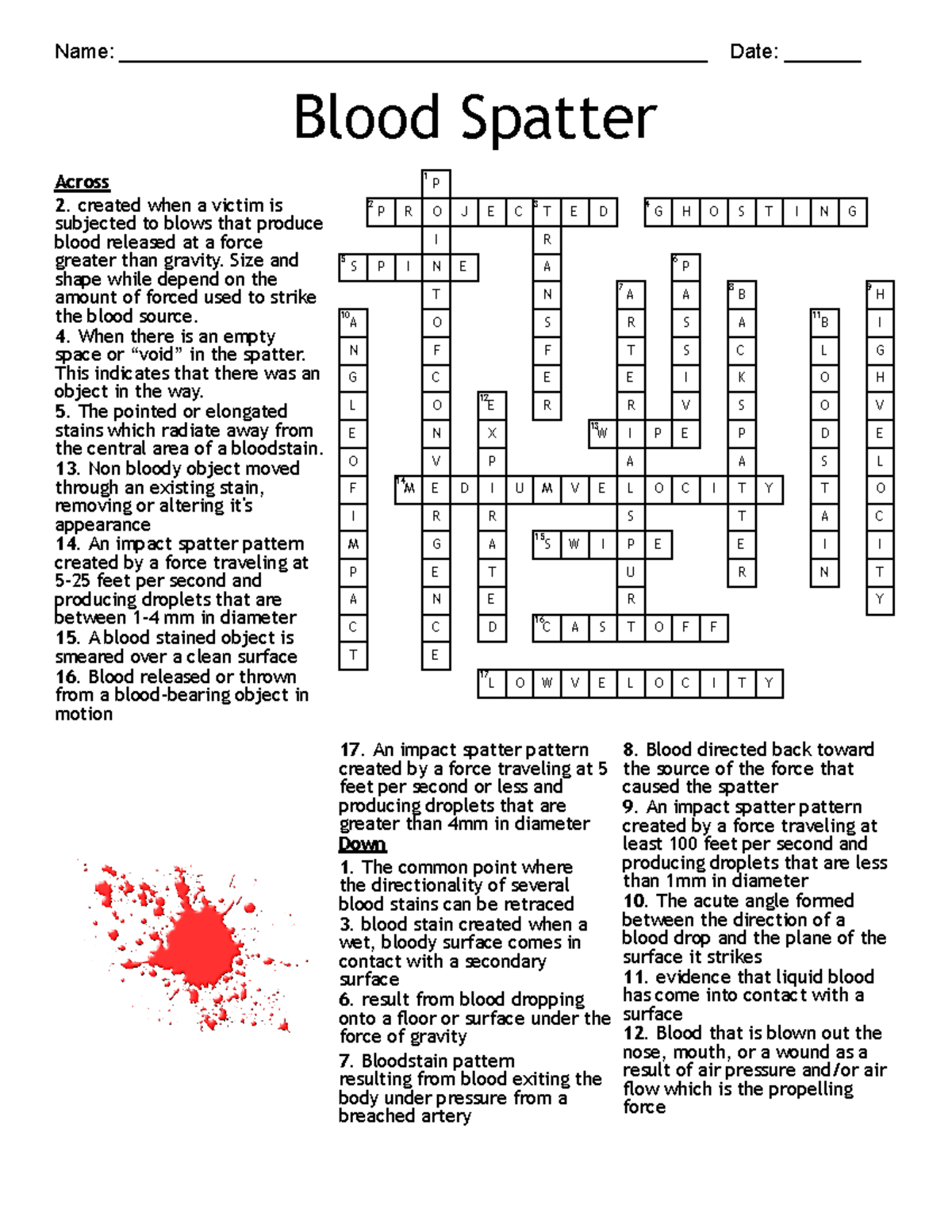 Blood Spatter Analysis Answer Key - Forensic Science Study Guide - Studocu