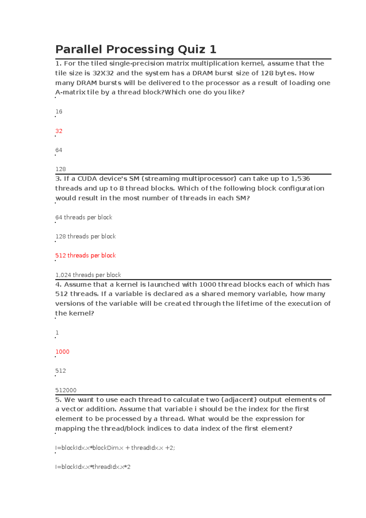 CUDA Quiz 1: Parallel Processing Concepts and Challenges - Studocu