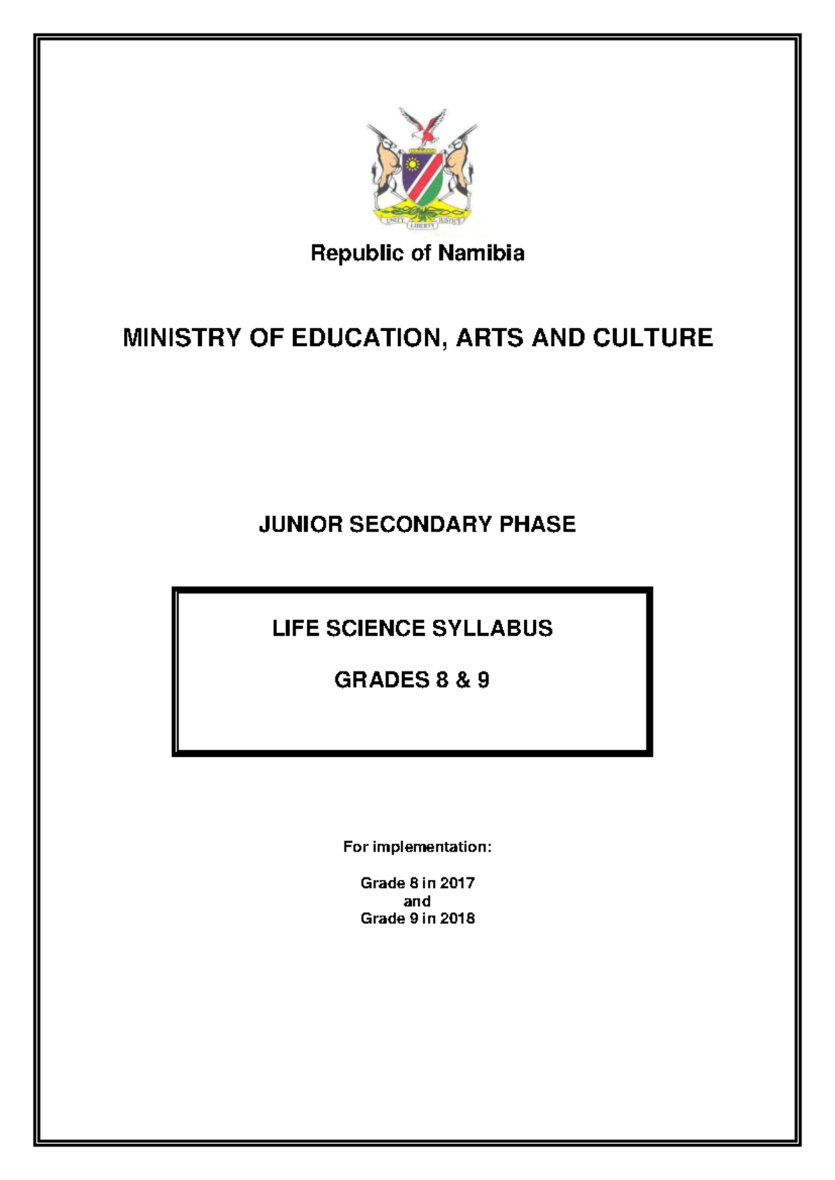 Life Science Syllabus for Grades 8 & 9 (JSC- Sep 2016) - Studocu