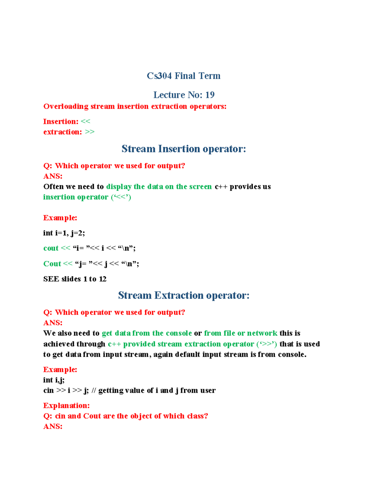 Cs304 Final Term - This is very important note mad by myself - Cs304 Final Term Lecture No: 19 ...