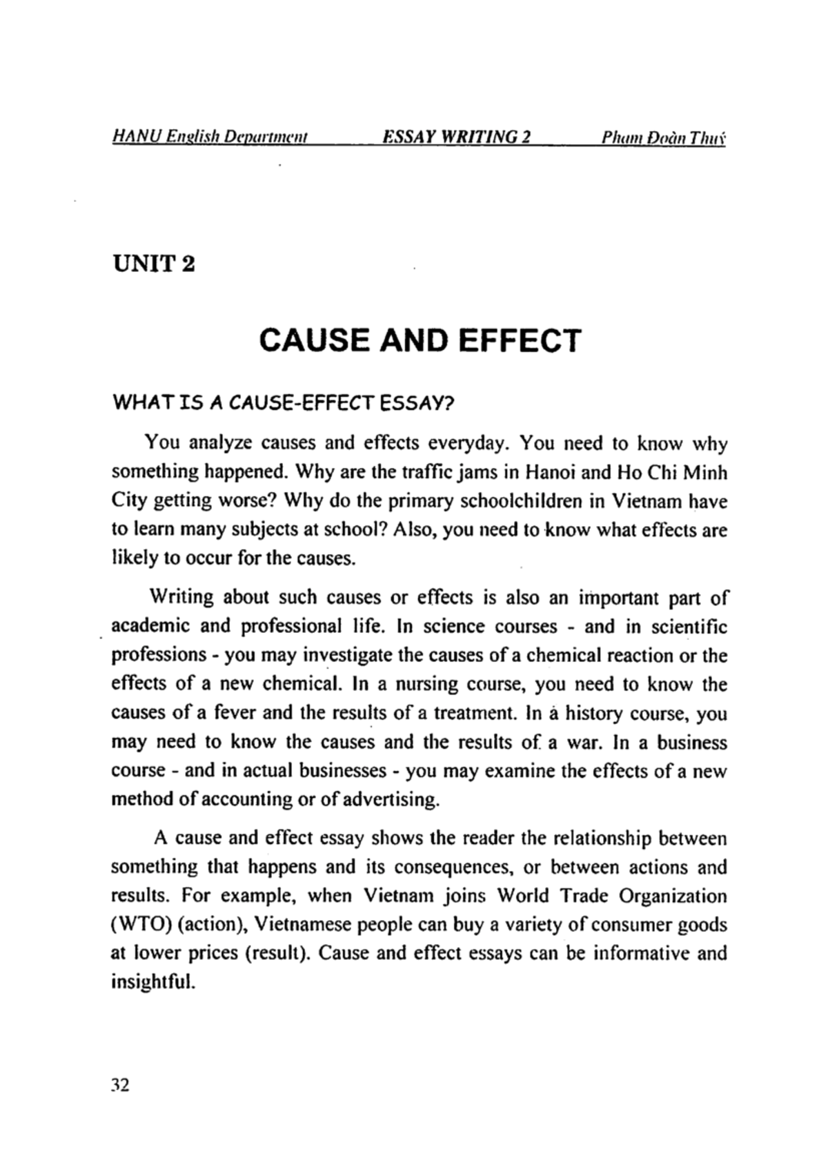 Cause and Effect essay - HANU English Department ESSAY WRITING 2 Pham ...