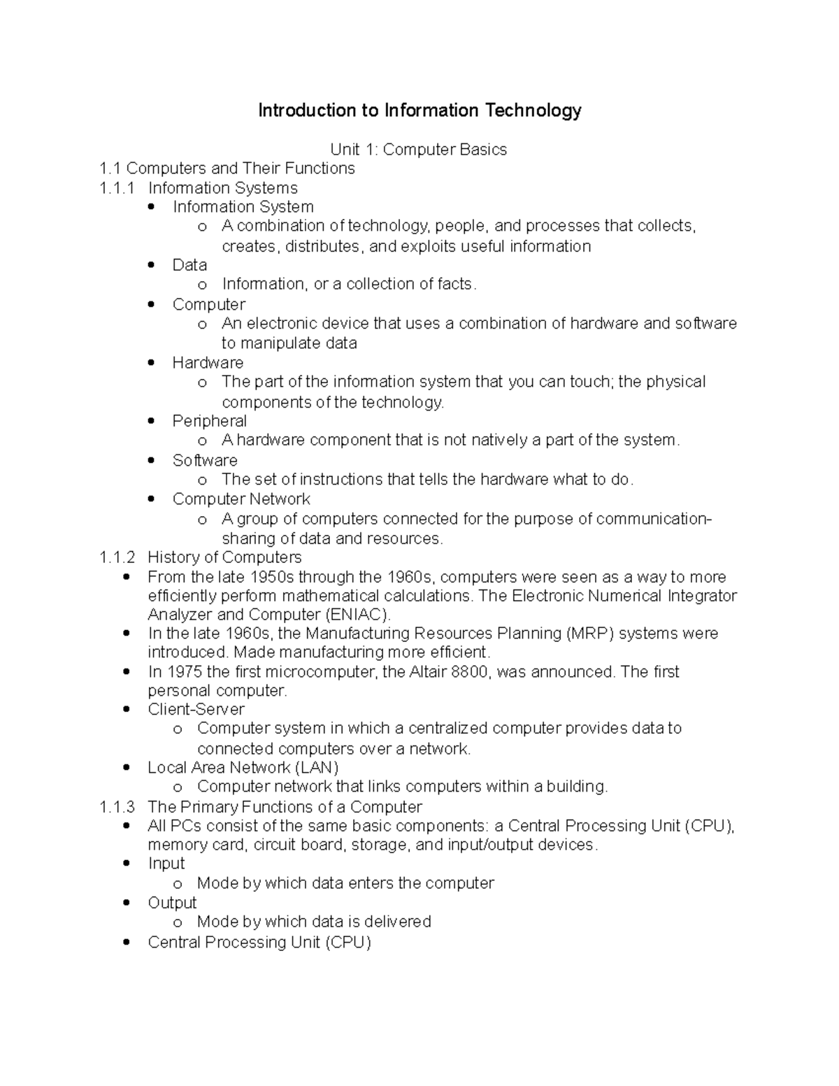 Intro to IT Unit 1 - Sophia - Introduction to Information Technology ...