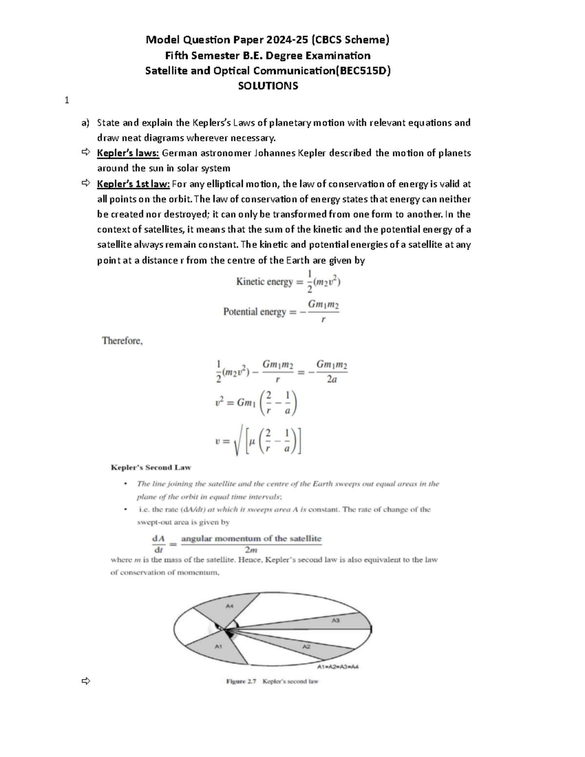Model Question Paper Solutions for BEC515D: Satellite & Optical Comm ...